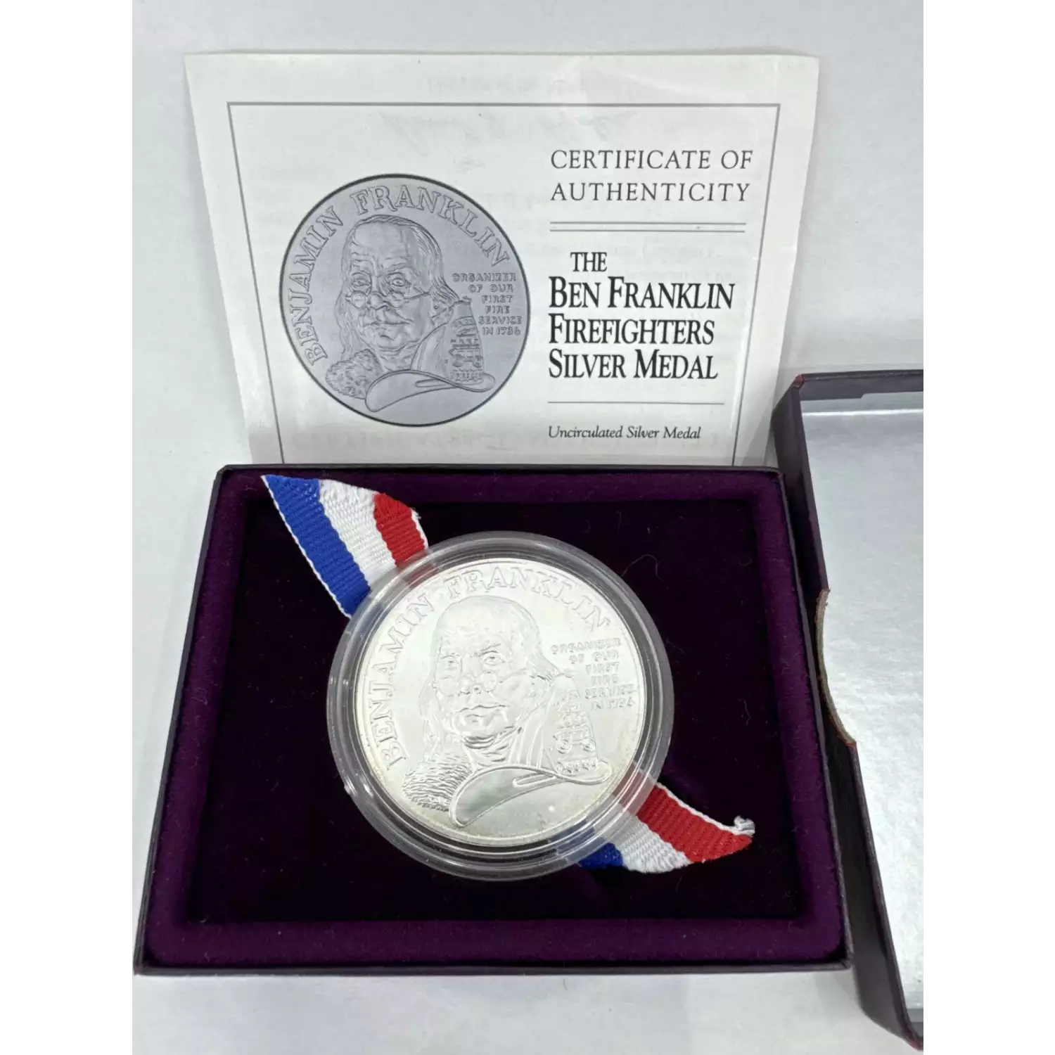 1992 Ben Franklin Firefighter Silver Medal-MS - Coin Connection