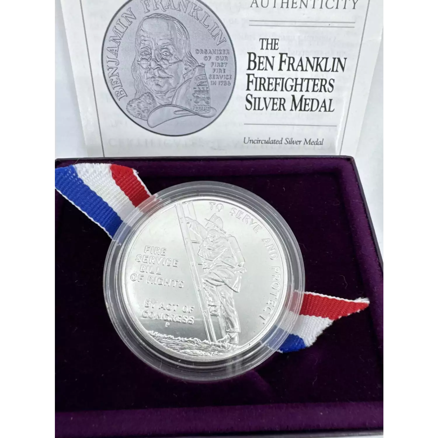 1992 Ben Franklin Firefighter Silver Medal-MS - Coin Connection
